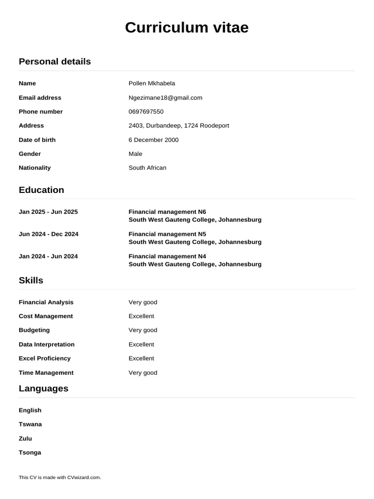 CV Pollen Mkhabela 28 - 06 - 2025 14 - 05 - 35 | PDF