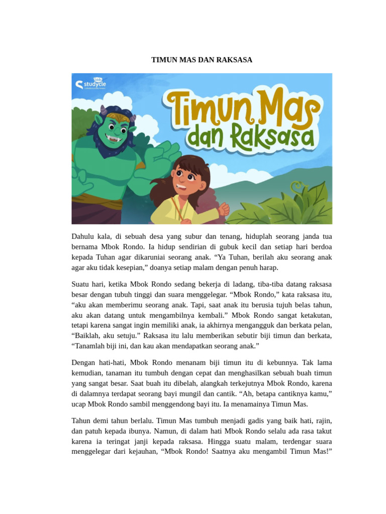 Timun Mas Dan Raksasa | PDF