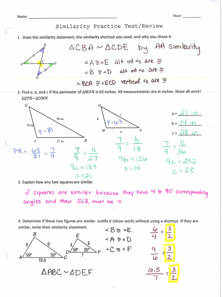 Similarity Practice Test Key 2 | PDF