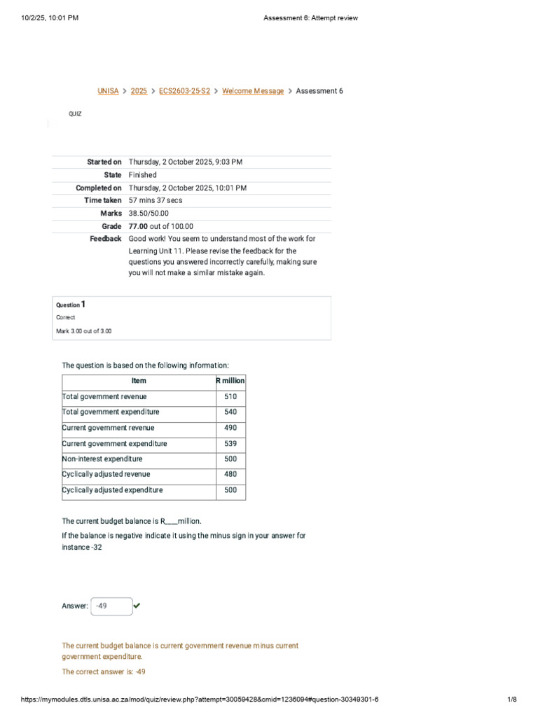 UNISA ECS2603 Assessment 6 Review | PDF | Taxes | Revenue
