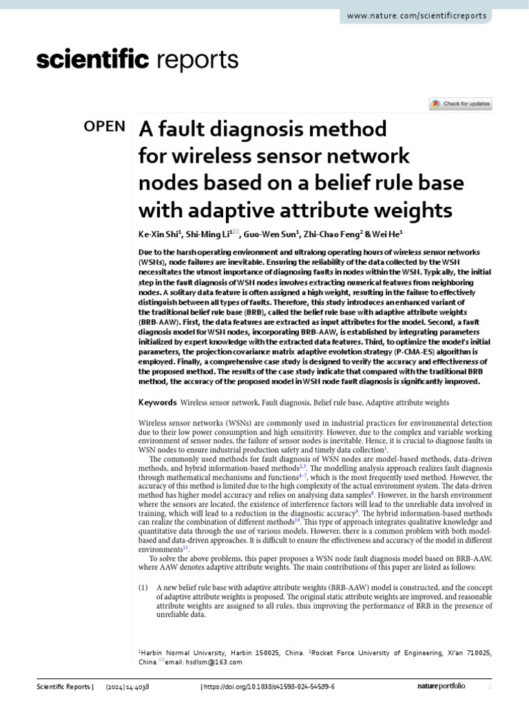 A Faul Diagnosis Method For Wireless Sensor Network Nodes Based On A Belief Rule Base With ...