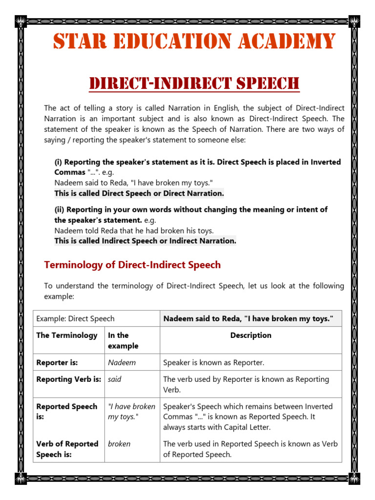 Direct-Indirect Speech - Simple Sentences | PDF | Subject (Grammar ...