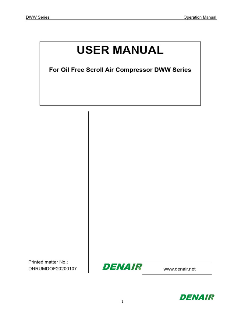 DENAIR Oil-Free Scroll Air Air Compressor DWW Series | PDF | Valve | Water