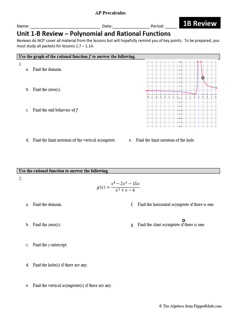 Polynomial and Rational Functions Review | PDF | Asymptote | Function ...