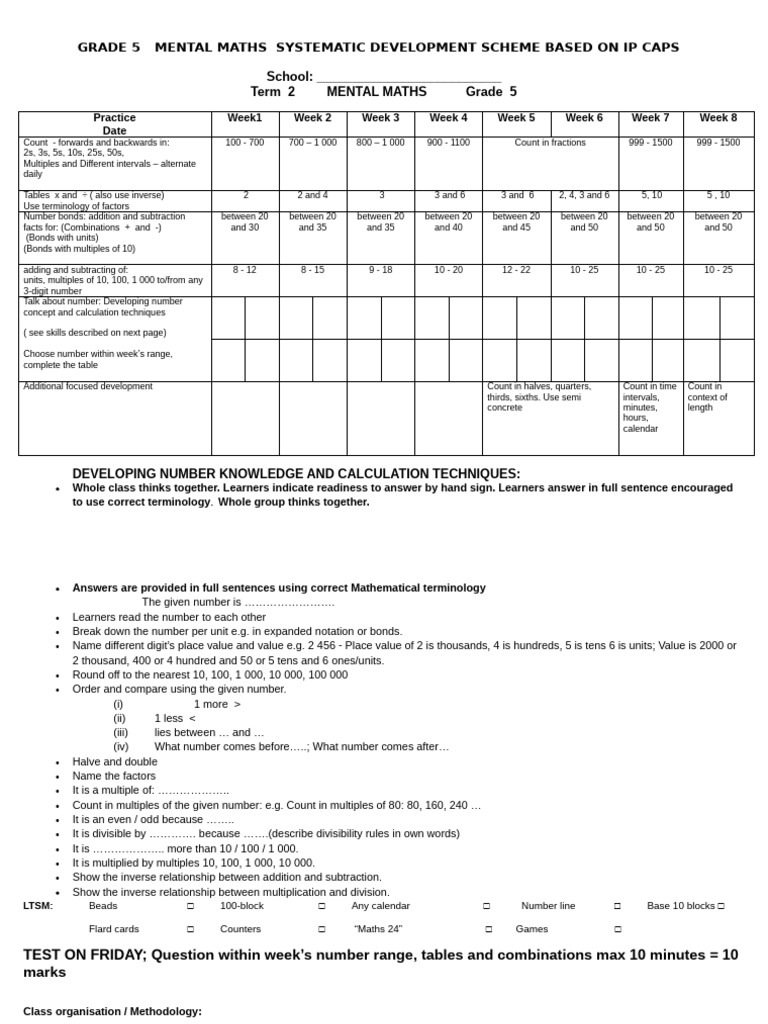 Grade 5 Term 2 Mental Maths Guide | PDF | Mathematics | Arithmetic