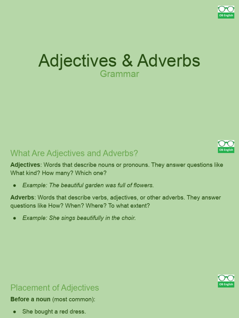 Adjectives & Adverbs: Grammar | PDF