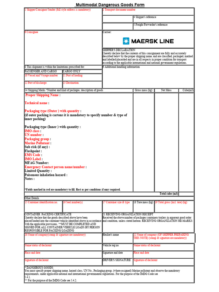 Multimodal Dangerous Goods Form Guide | PDF | Dangerous Goods | Cargo