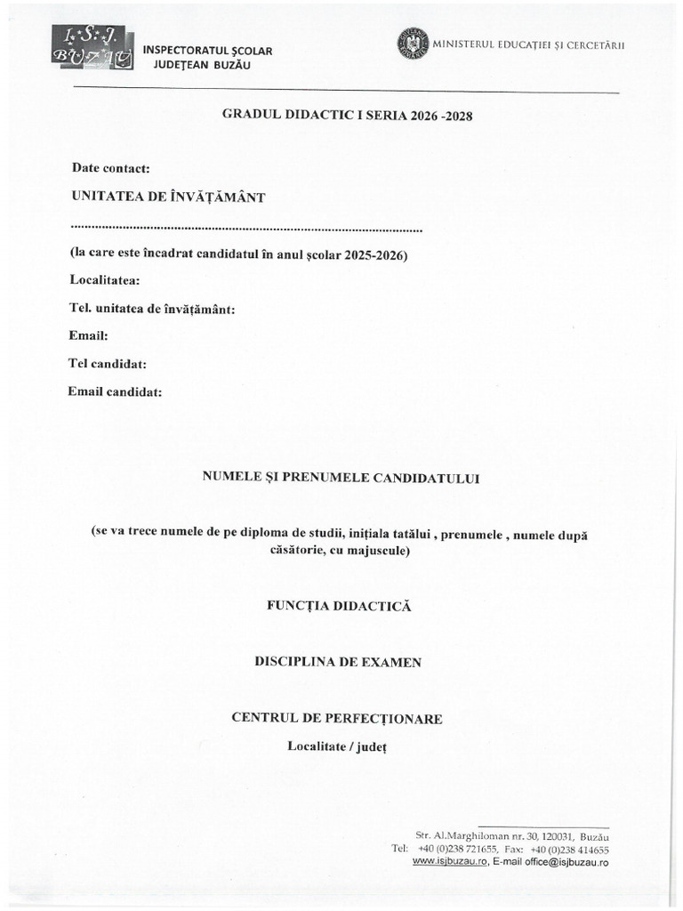 Informatii Inscriere Gradul I An Școlar 2025-2026 | PDF