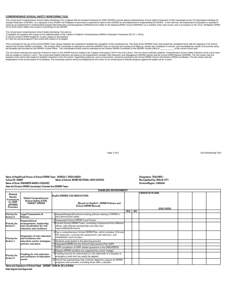 CSS Monitoring Tool DRRMS Edited 18 Jan 2017 | PDF | Disaster Risk ...
