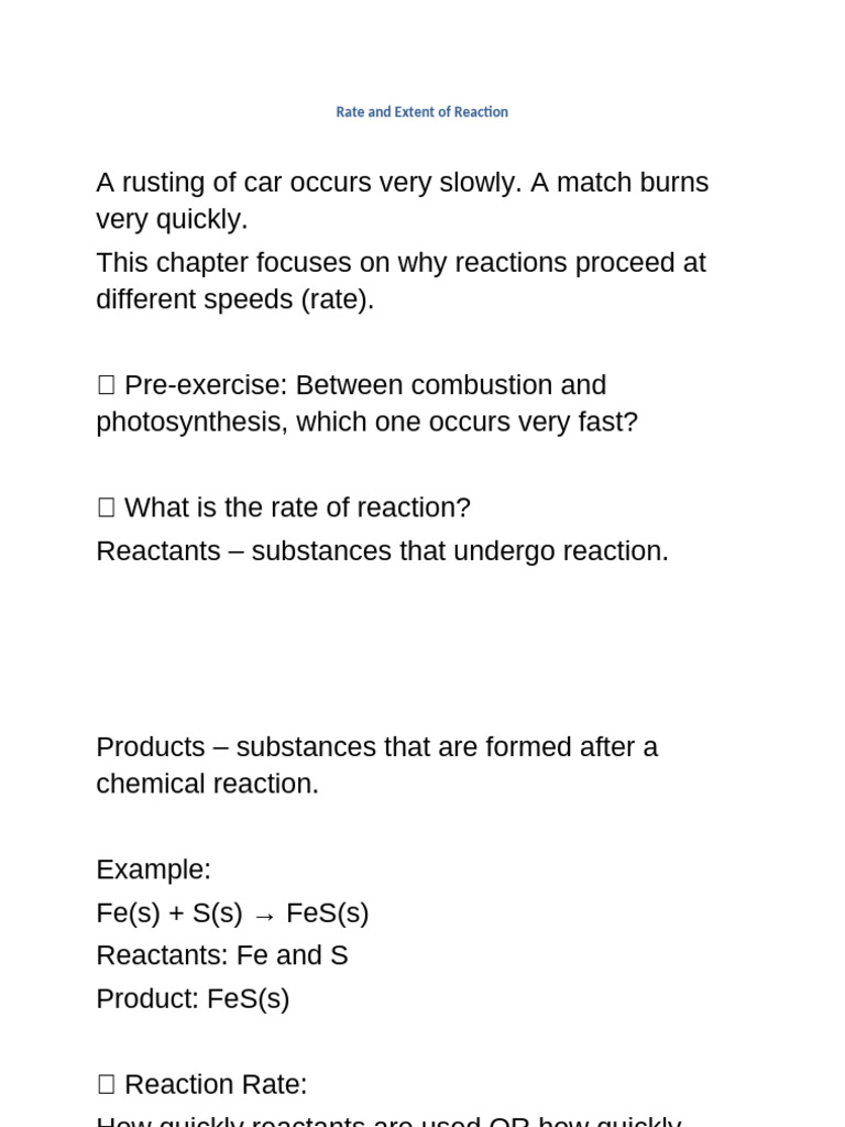Rate and Extent of Reaction Notes Landscape | PDF | Reaction Rate ...