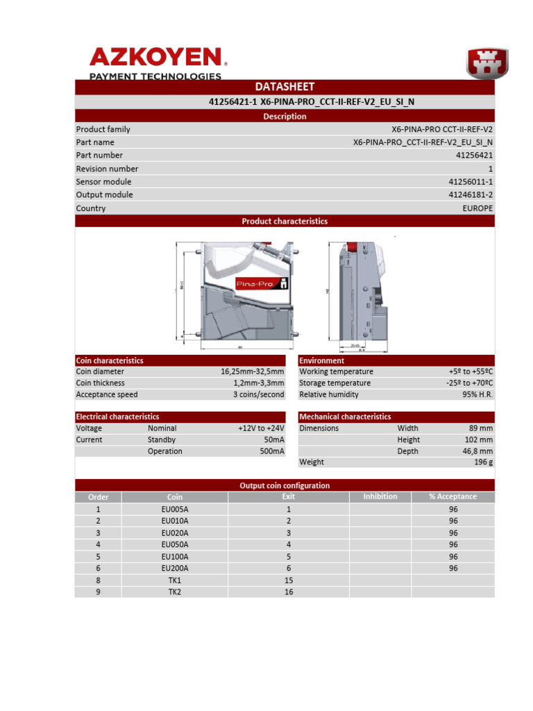 Azkoyen X6 PinaPro Coin-Validator Data-Sheet | PDF | Computing ...