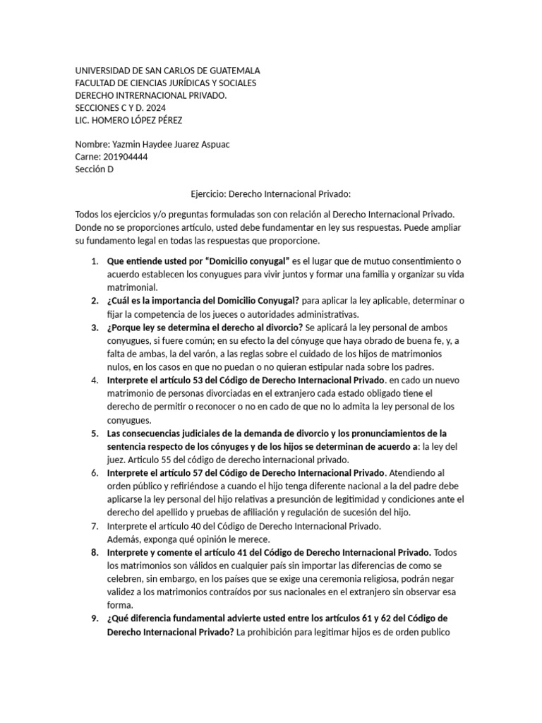 DIPr. Ejercicios 4 Oct 2024 | PDF | Divorcio | Matrimonio