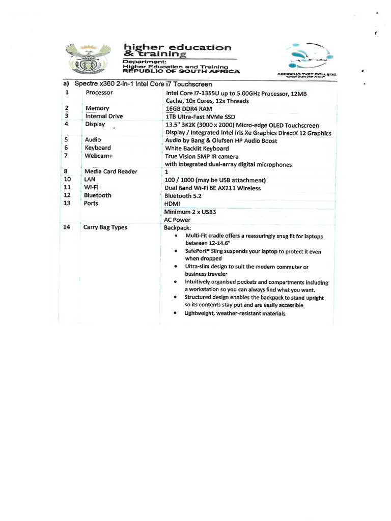 Specification For Laptops and Laptop Bags | PDF