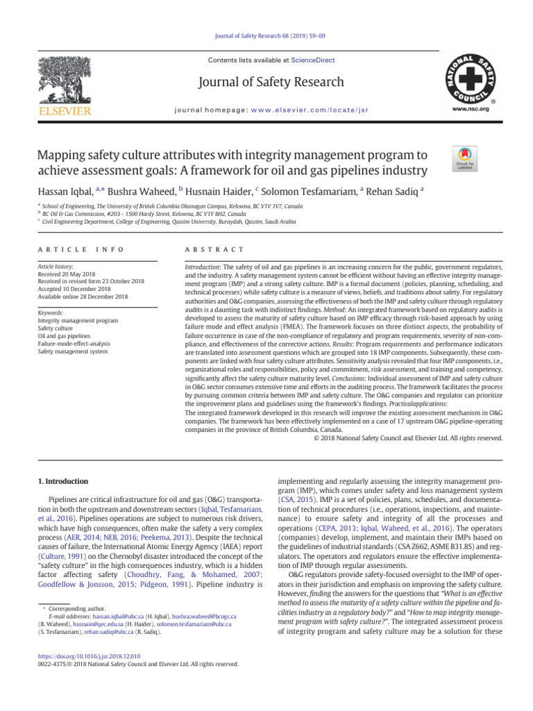Mapping Safety Culture Attributes With Integrity Management Program To ...