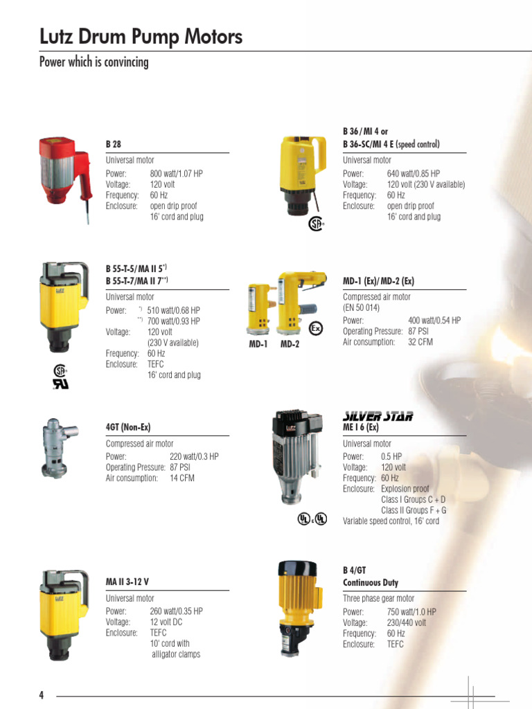 Universal and Compressed Air Motors Specs | PDF | Voltage | Power (Physics)