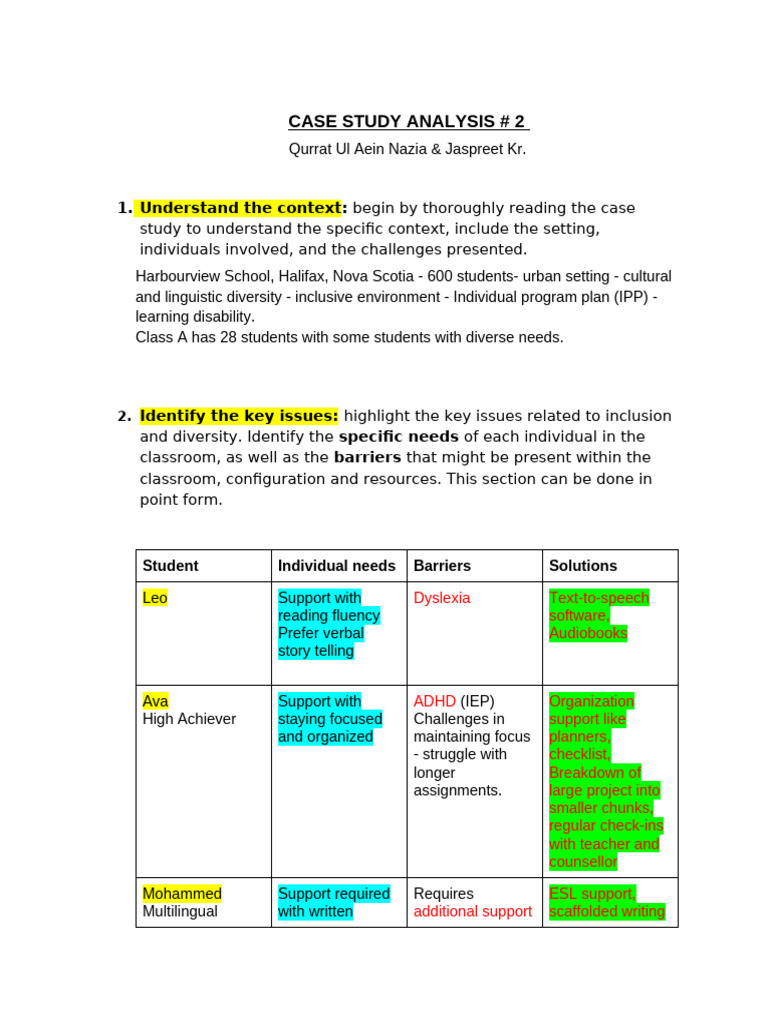Case Study Analysis # 2 | PDF | Inclusion (Education) | Learning Disability