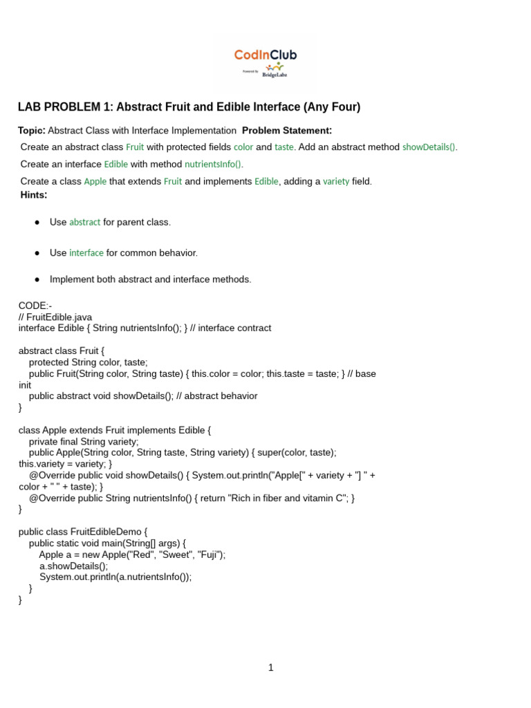 S8 - Core OOP Principles - Abstract Class and Interface - Lab Problem ...