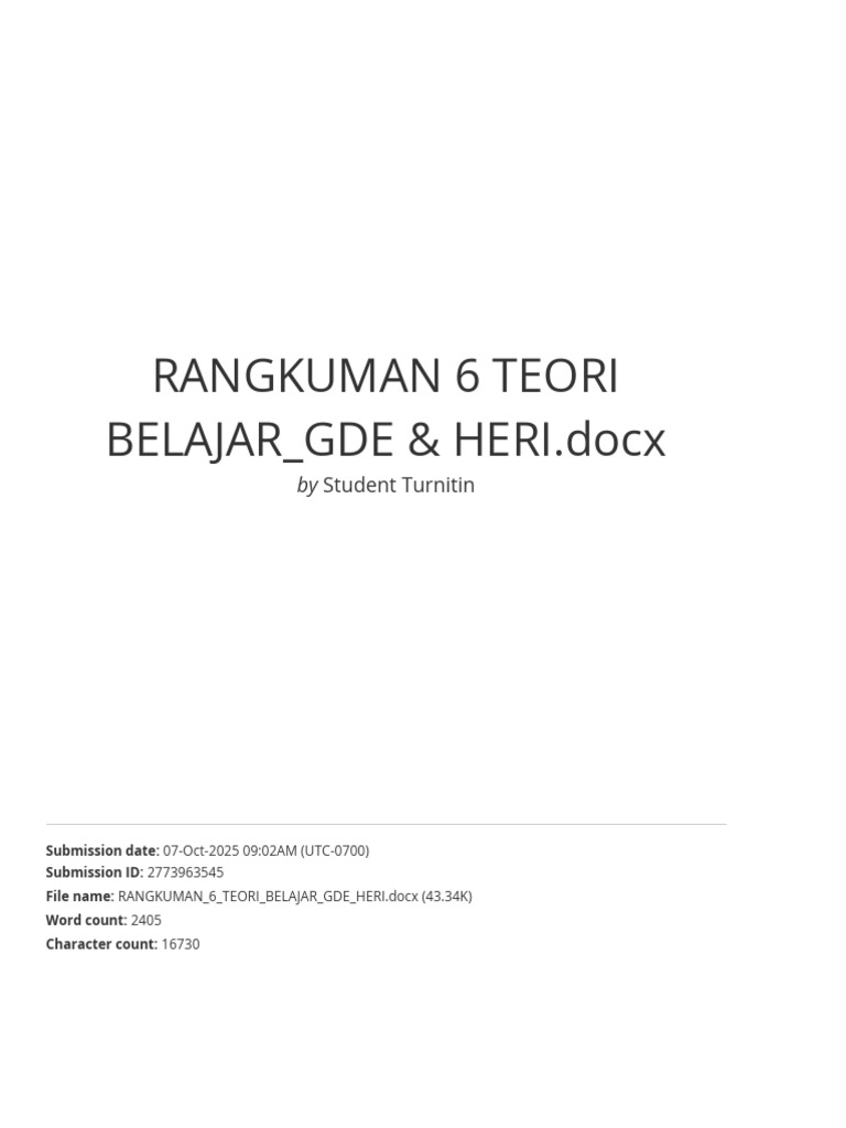 Hasil-Plagiarisme-Rangkuman 6 Teori Belajar - Gde & Heri | PDF