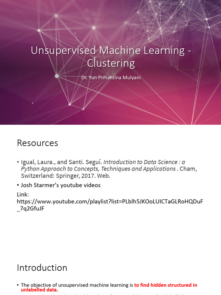 Unsupervised Machine Learning Clustering Pdf Cluster Analysis