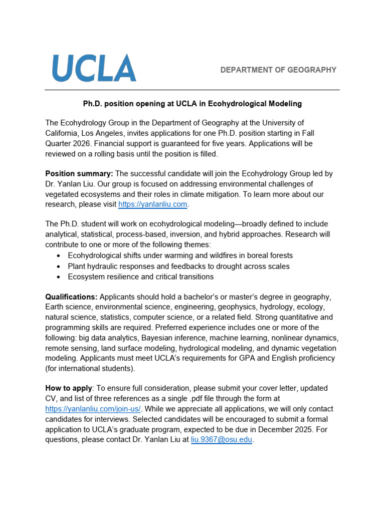 PHD Recruitment Ucla Geography Liu 2026 | PDF