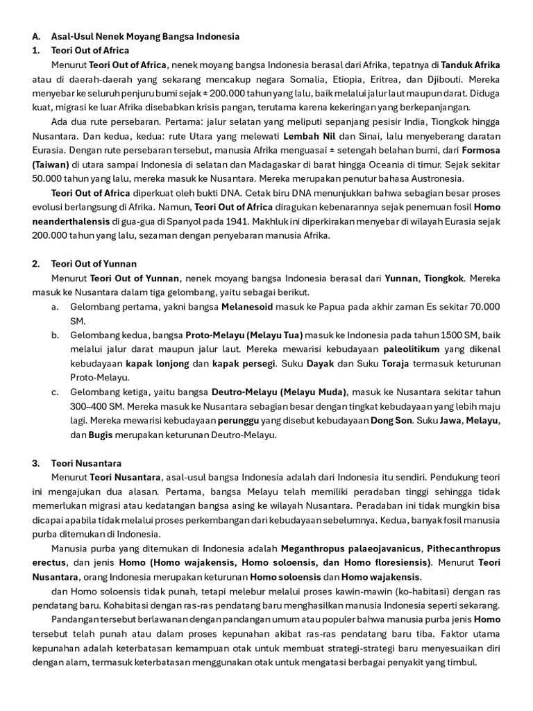 A. Asal Usul Nenek Moyang Bangsa Indonesia | PDF