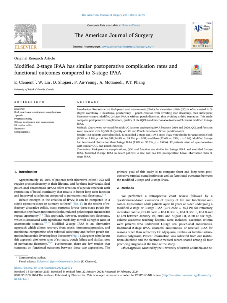 Modified 2 Stage IPAA Has Similar Postoperative Co | PDF | Surgical ...