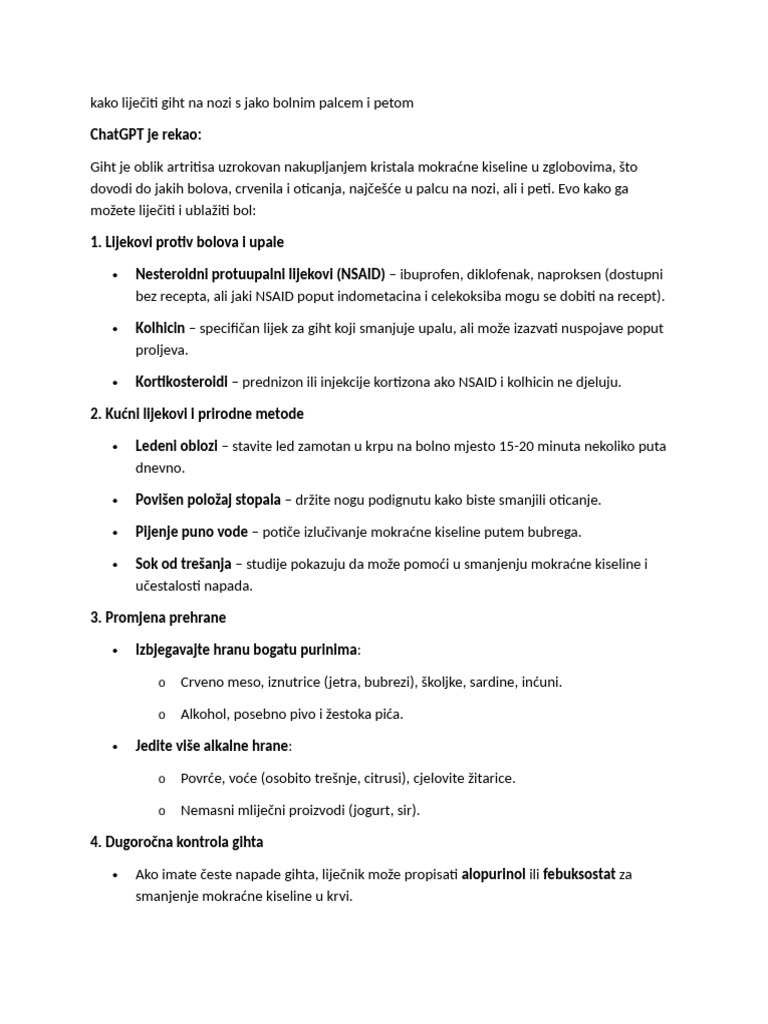 Kako Liječiti Giht Na Nozi S Jako Bolnim Palcem I Petom | PDF