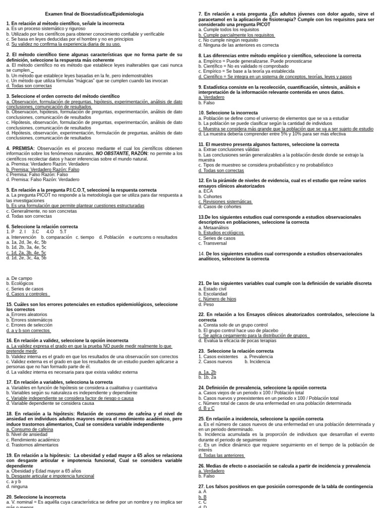 Examen Final Epi | PDF | Método científico | Experimentar
