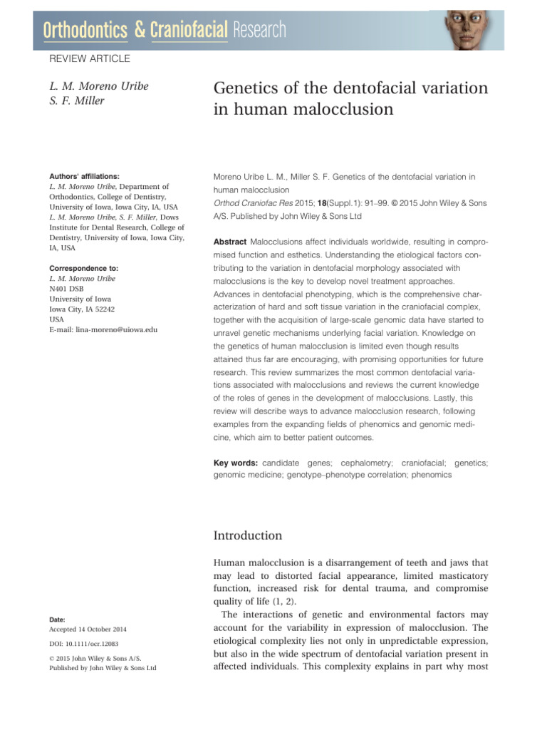 Orthod Craniofacial Res - 2015 - Moreno Uribe - Genetics of The ...