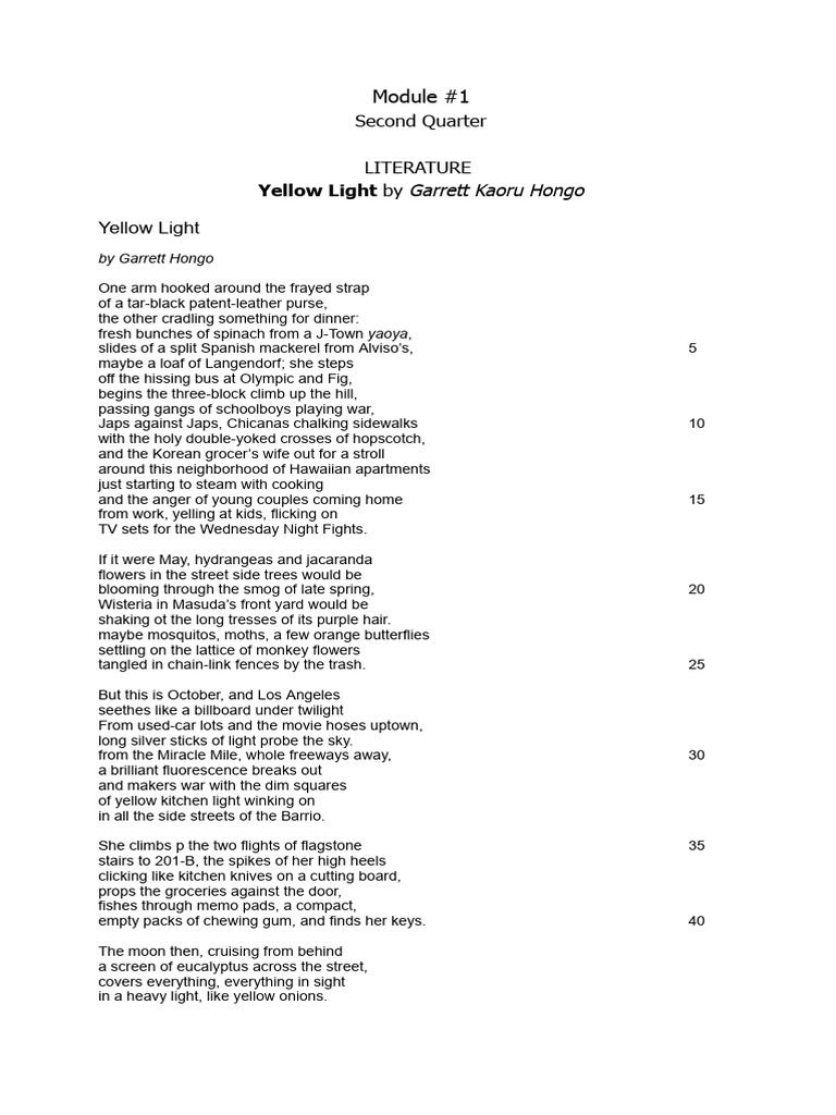 Yellow Light by Garrett Hongo | PDF