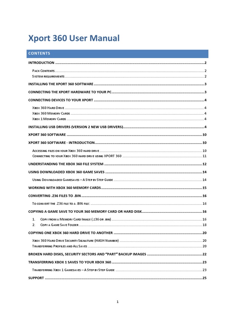 Xport 360 User Manual: Transfer Xbox 360 Saves | PDF | Xbox 360 ...