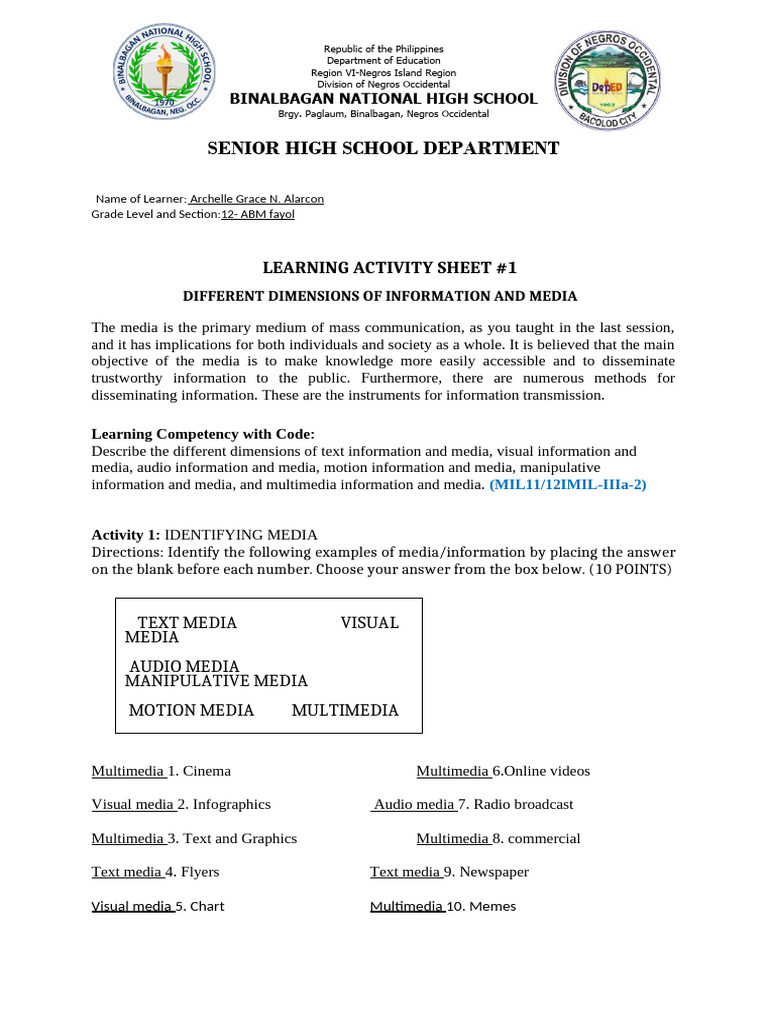 Mil Learning Activities 2024-2025 | PDF | Typefaces | Composition (Visual Arts)