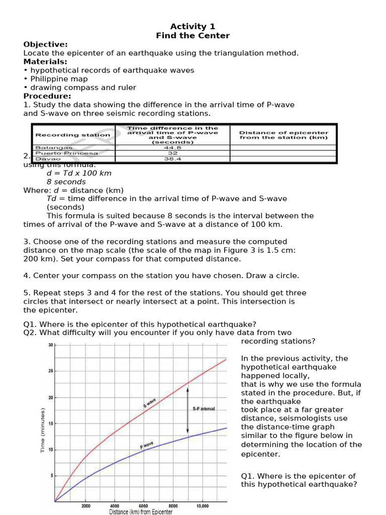 Activity 1 Find The Center | PDF | Earthquakes | Seismology