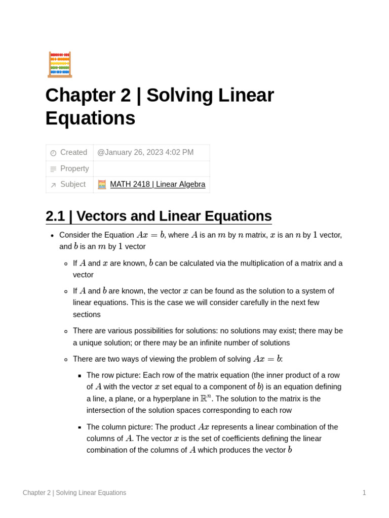 Chapter 2 Solving Linear Equations | PDF | Matrix (Mathematics ...