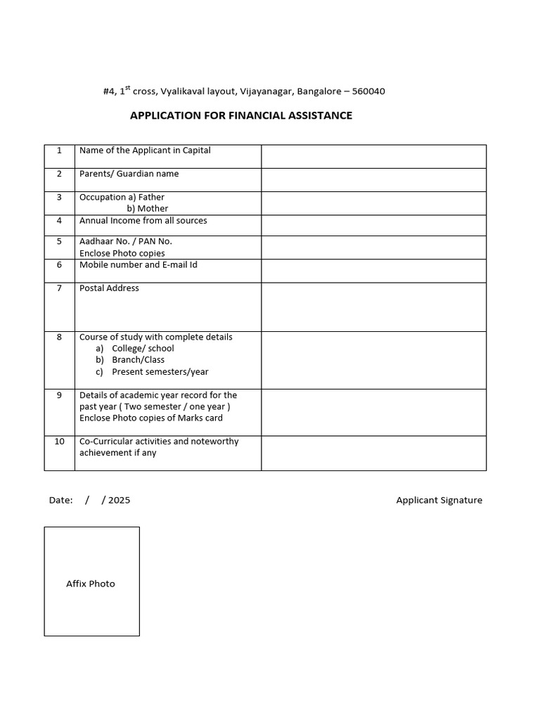 Financial Assistance Application Form | PDF