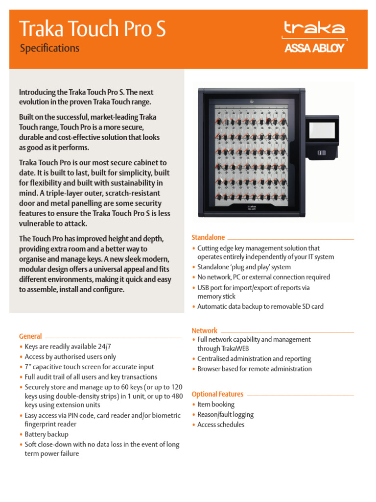 Traka Touch Pro S Specifications Guide | PDF | Computer Science ...