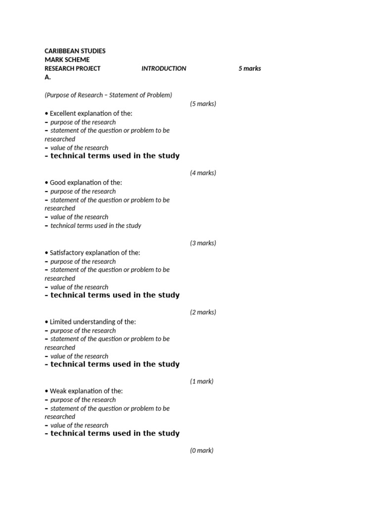 Caribbean Research Project Mark Scheme | PDF | Methodology