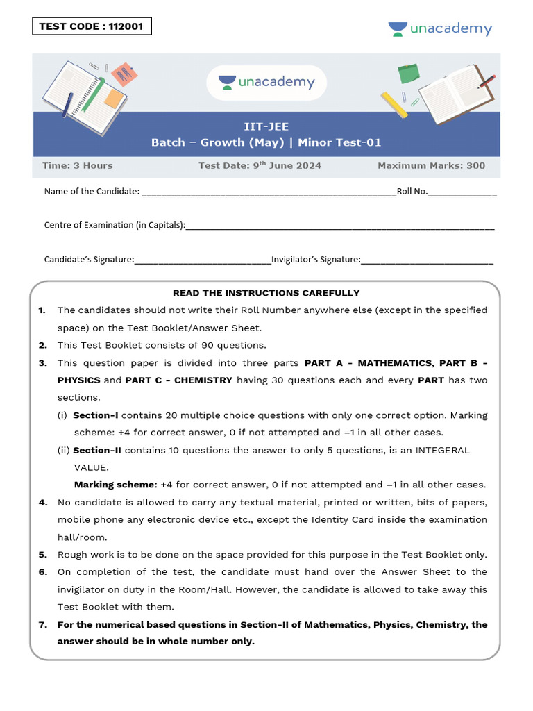 IIT-JEE GROWTH Minor Test 1 May 112001 Faculty | PDF | Polynomial | Algebra
