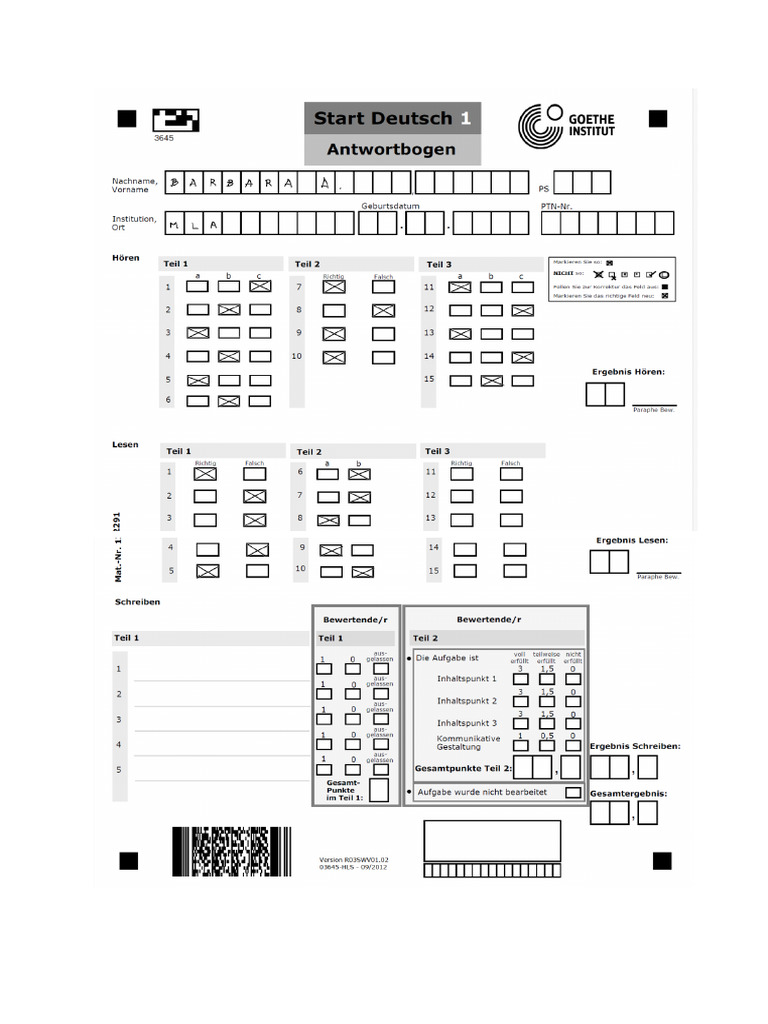 Antwortbogen A1 2 | PDF