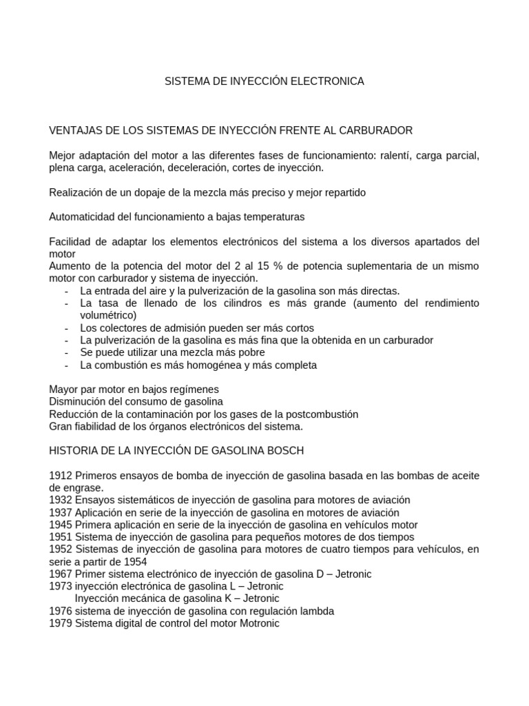 Ventajas de la Inyección Electrónica en Motores | PDF | Inyección de ...