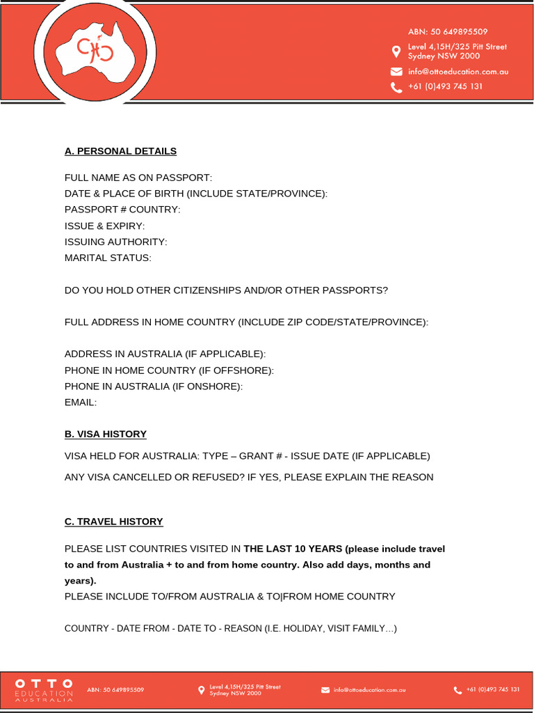Student Visa Application Questionnaire 2025 | PDF
