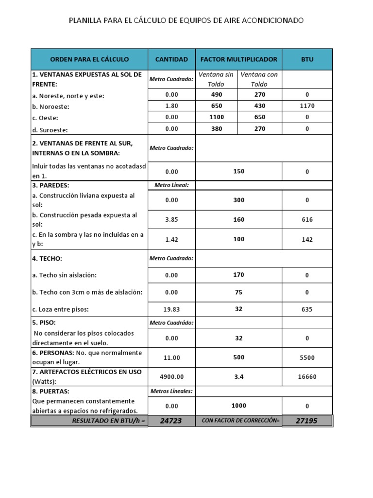 Cálculo de Carga Térmica para A/A | PDF | Hogar, jardinería y bricolaje ...