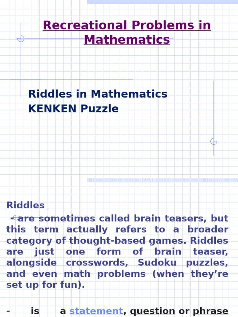 Fun Math Riddles and KenKen Puzzles | PDF