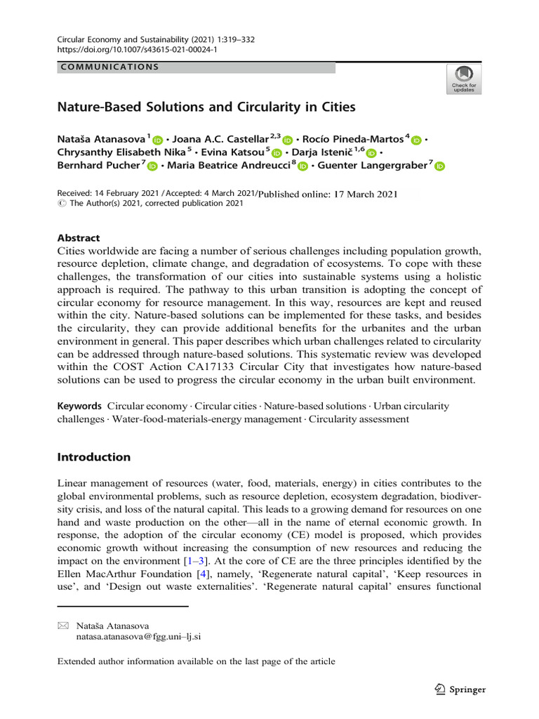 Nature-Based Solutions and Circularity in Cities | PDF | Infrastructure ...
