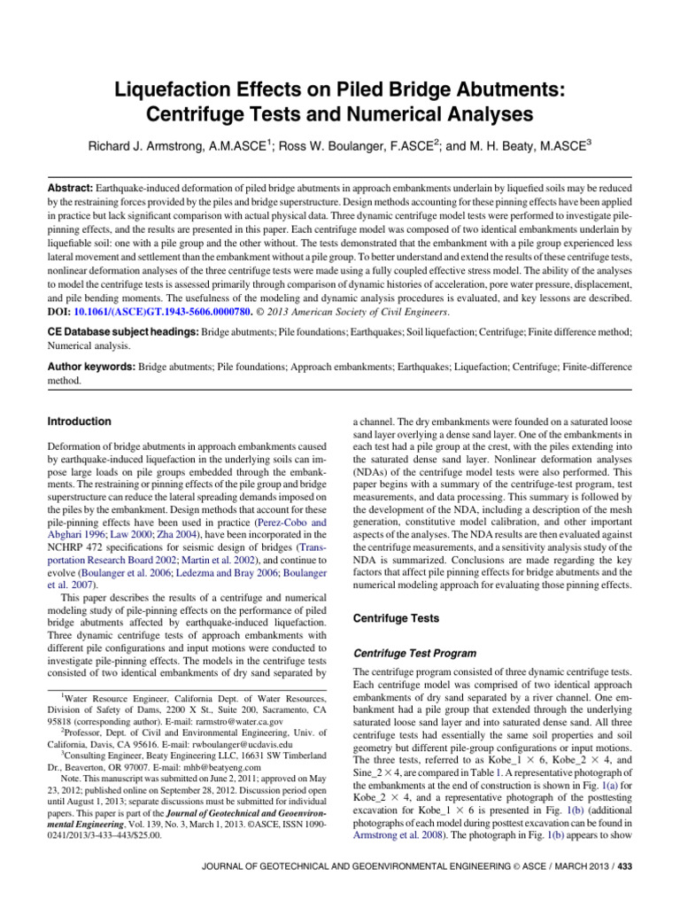 (Armstrong Et Al) Pile Pinning NDA Centrifuge (JGGE 2013) Liquefaction ...