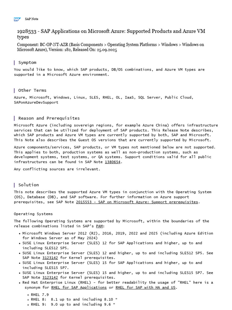 Supported OS for Azure VMs with SAP | PDF | Virtual Machine | Microsoft ...