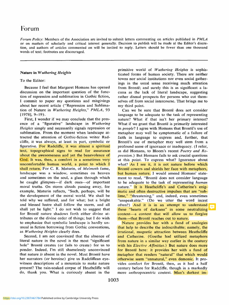Nature's Role in Wuthering Heights | PDF | Brontë Family | Wuthering ...