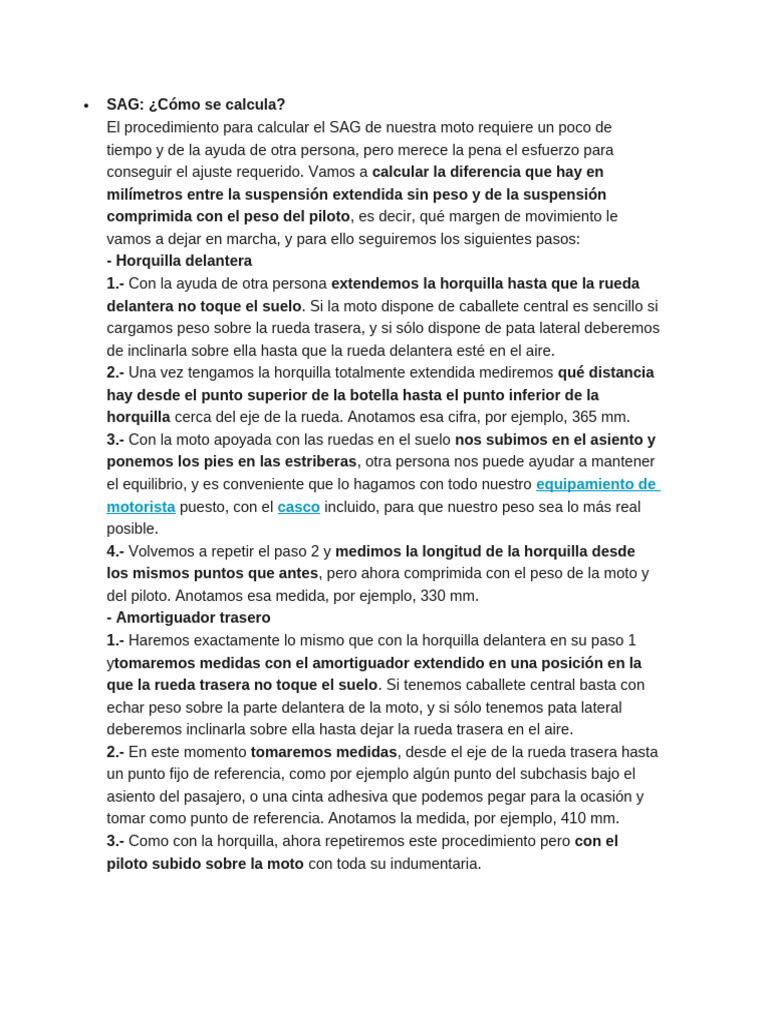 Cálculo y Ajuste del SAG en Motos | PDF | Neumático | Motocicleta