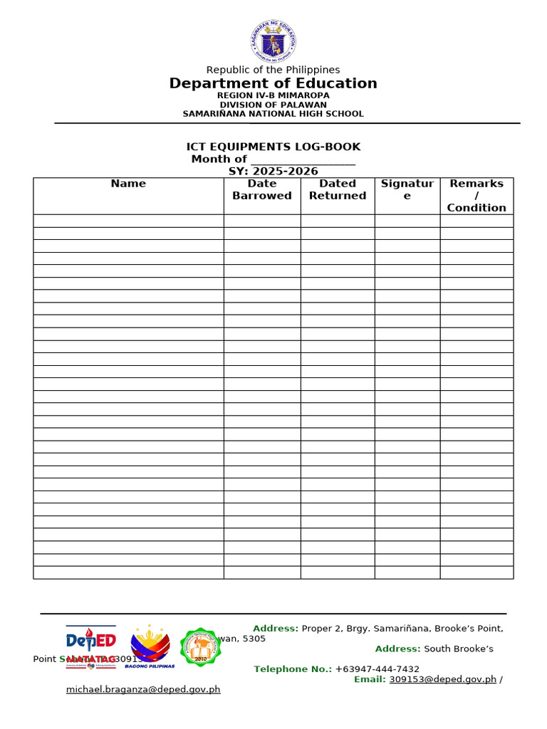 ICT Equipment Log-Book for Schools | PDF