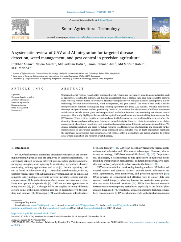 A Systematic Review of UAV and AI Integration For Targeted Disease ...